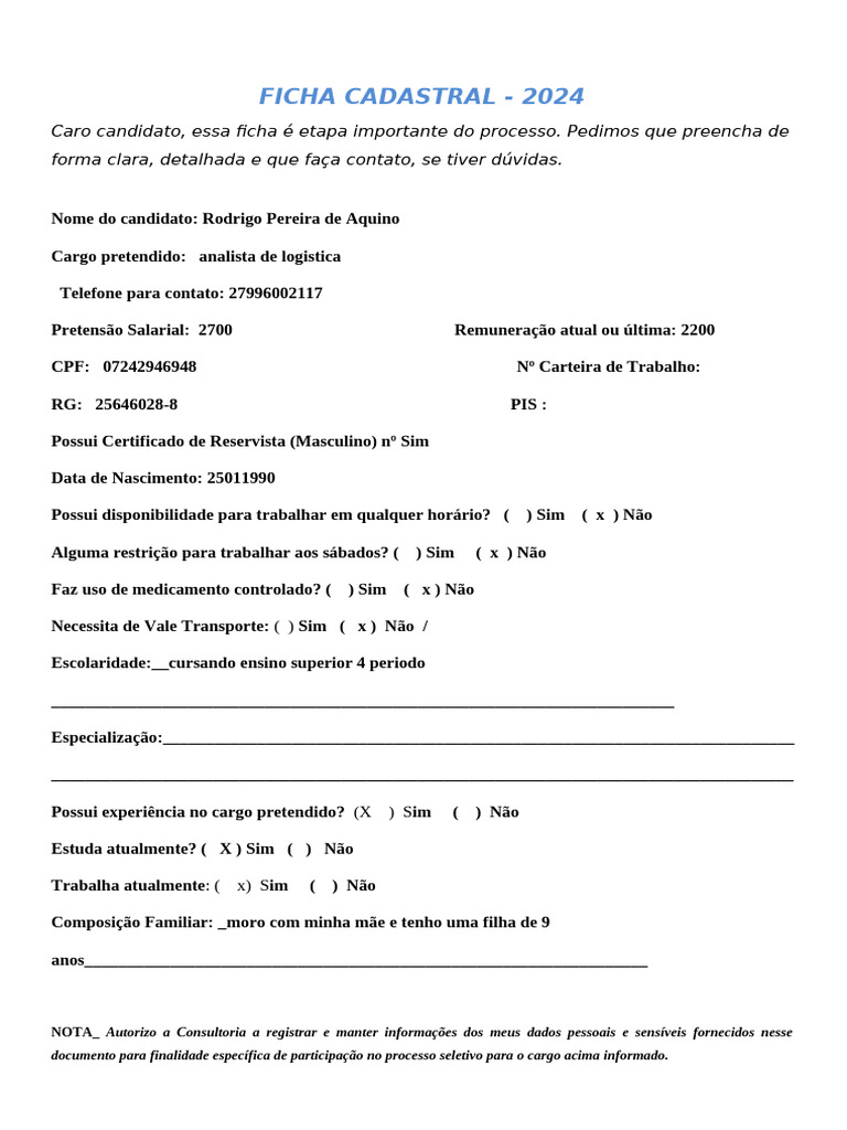 Ficha Cadastral | PDF