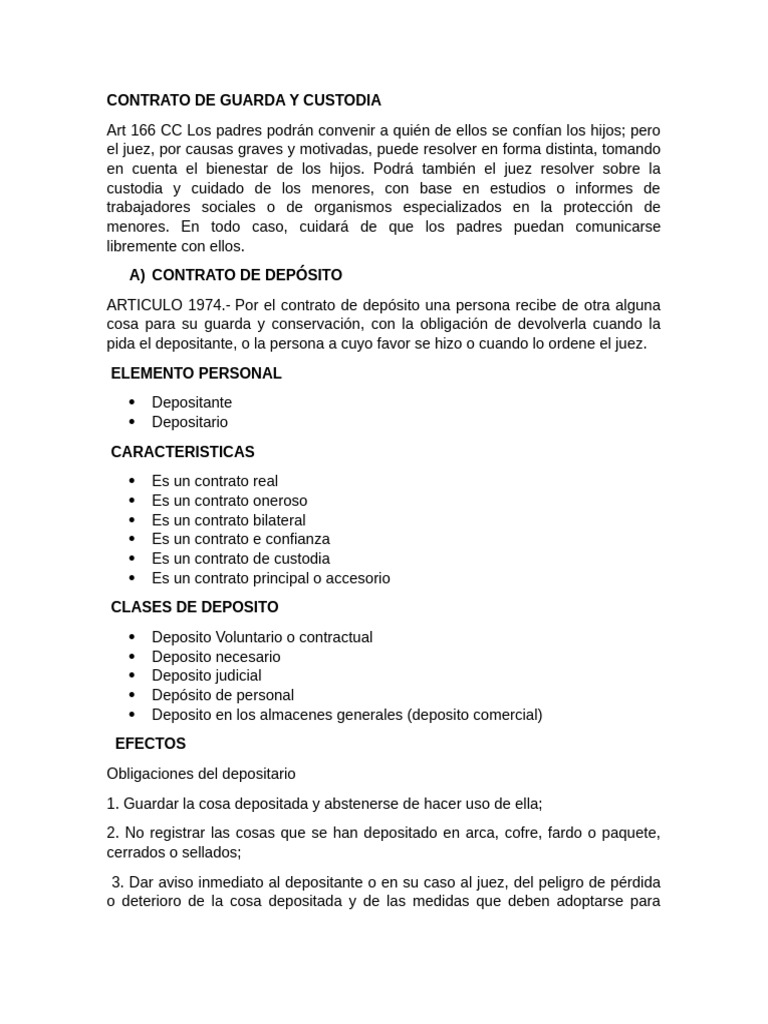 Contrato de Guarda y Custodia | PDF | Garantía | Ley común