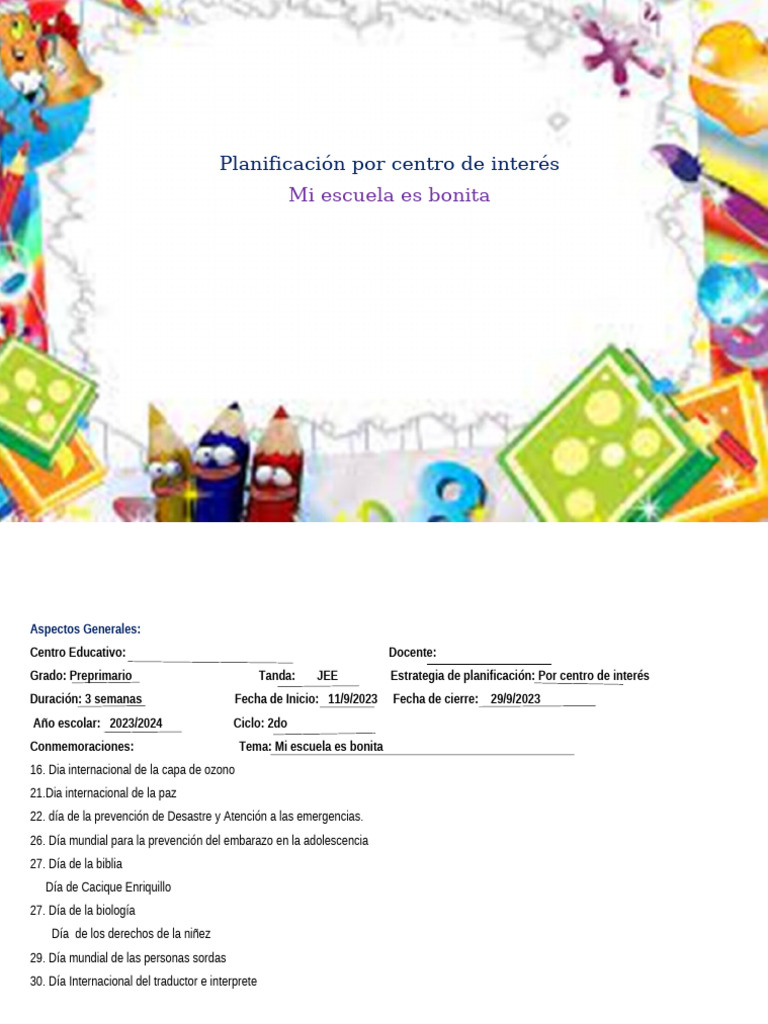Mi Escuela Bonita: Planificación Educativa | PDF | Escuelas | Ciencia y ...
