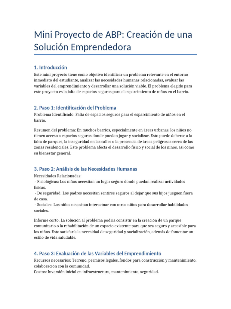 Mini Proyecto ABP Solución Emprendedora | PDF | Iniciativa empresarial | Negocios