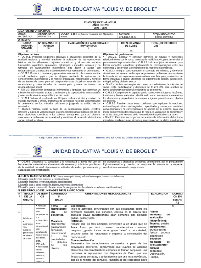 Plan Anual Matematica Tercero A, B, C | PDF | Matemáticas | Pensamiento