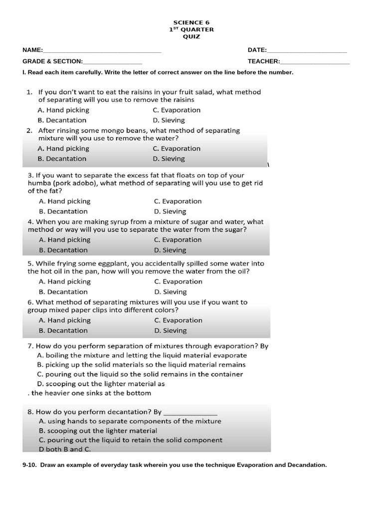 Sci 6 Quiz | PDF