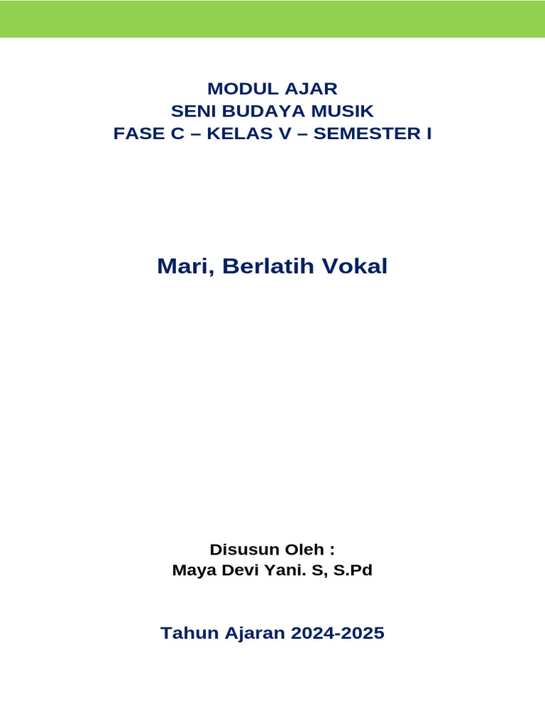 Modul Ajar Seni Budaya Fase C Kelas 5 Seni Musik | PDF