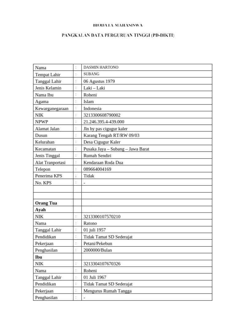 Format Profil Dikti PPG Daljab 2024 | PDF