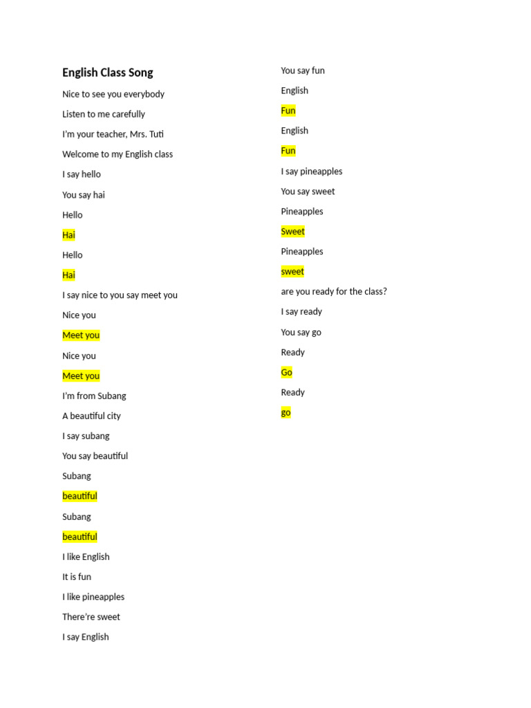 English Class Song | PDF