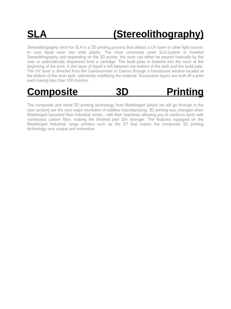 SLA (Stereolithography) | PDF