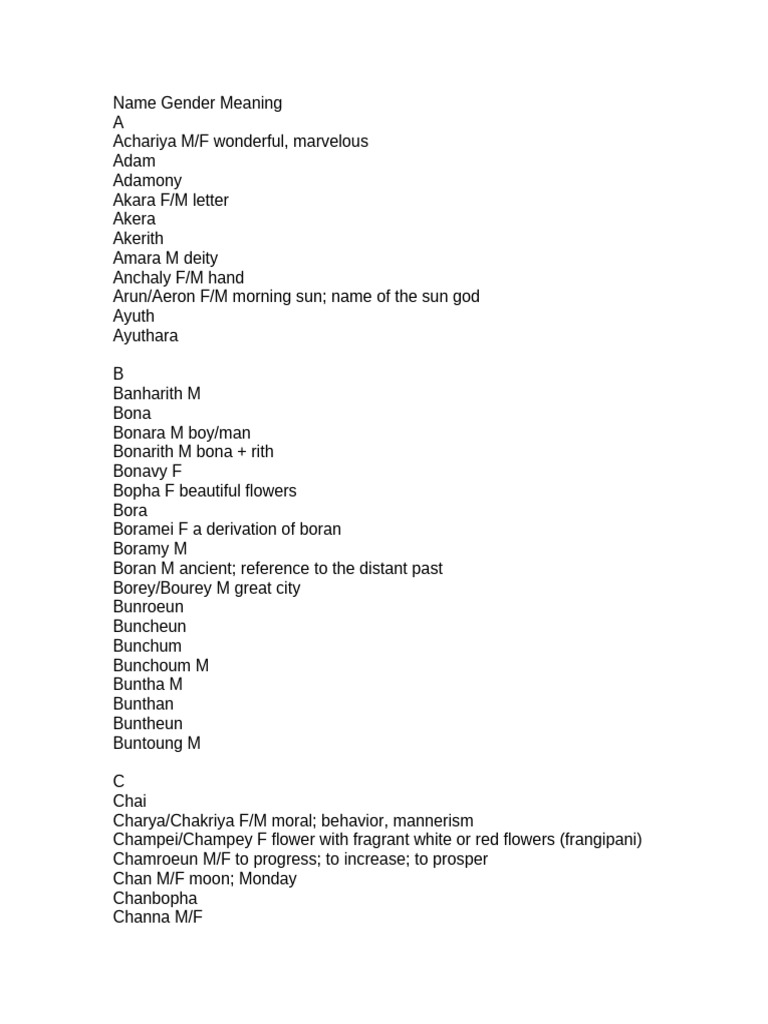 Cambodian Baby Names | PDF | Language Arts & Discipline | Art