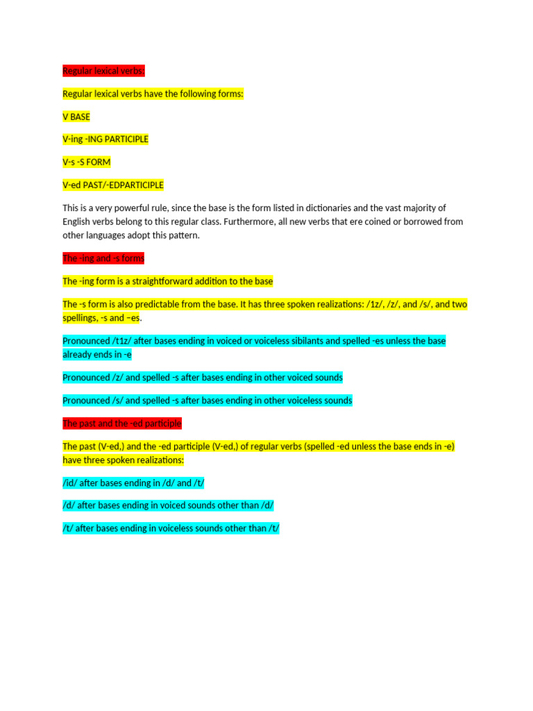 Regular Lexical Verbs | PDF | Language Arts & Discipline