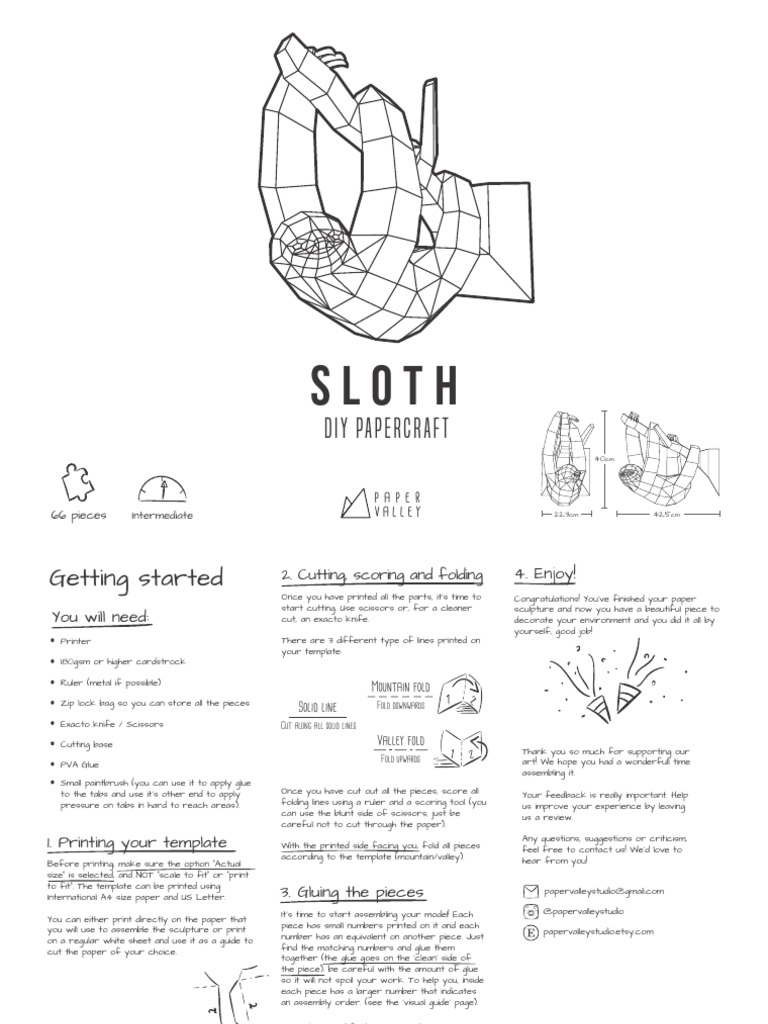 Oso Pere ENG - Sloth - INSTRUCTIONS | PDF | Paper