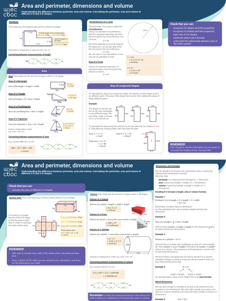Area Perimeter Dimensions and Volume Intermediate | PDF | Area | Volume