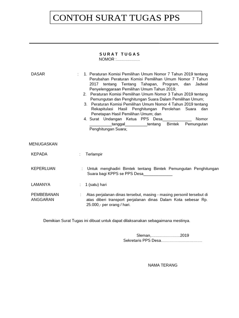 Surat Tugas SPJ Transport Bimtek KPPS | PDF