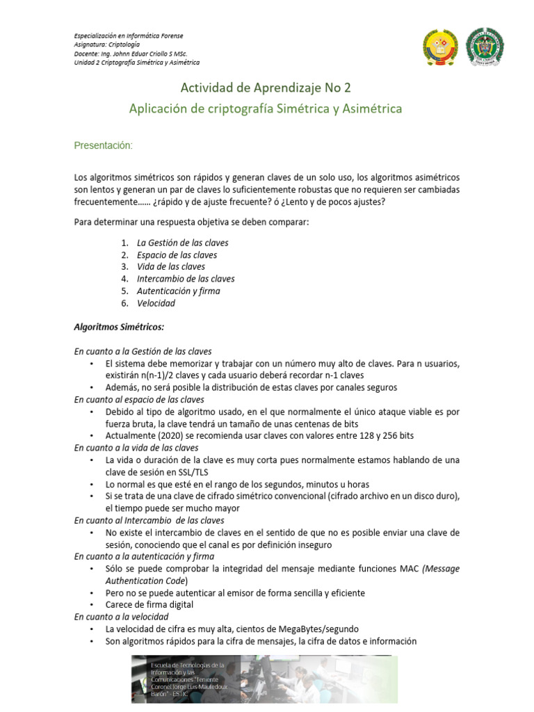 Actividad Aprendizaje 2 | PDF | Clave (criptografía) | Criptografía de clave pública