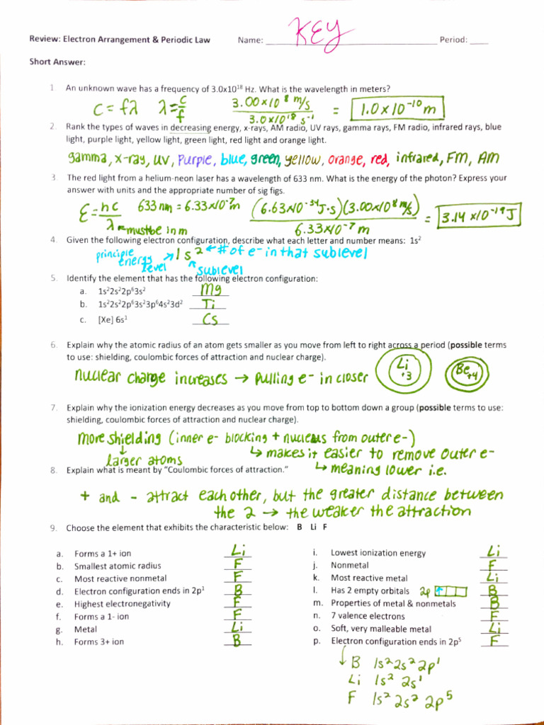 Electrons & PT Review Updated KEY | PDF