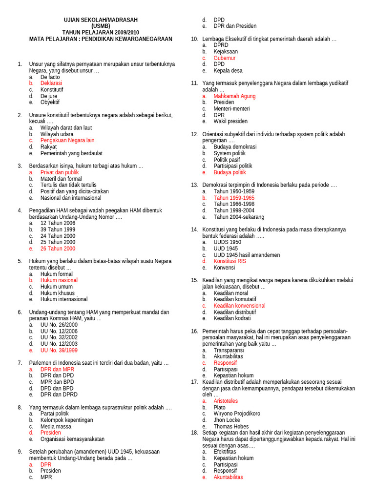Soal US KWN 2010 Dan Kunci | PDF