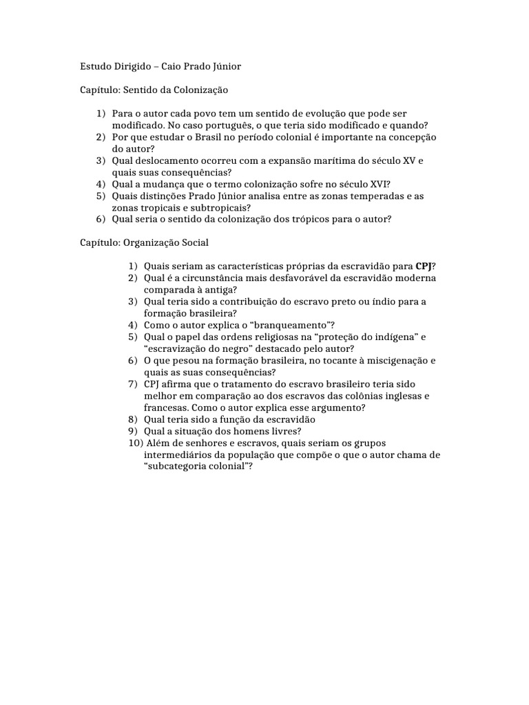 Roteiro - Caio Prado Junior | PDF