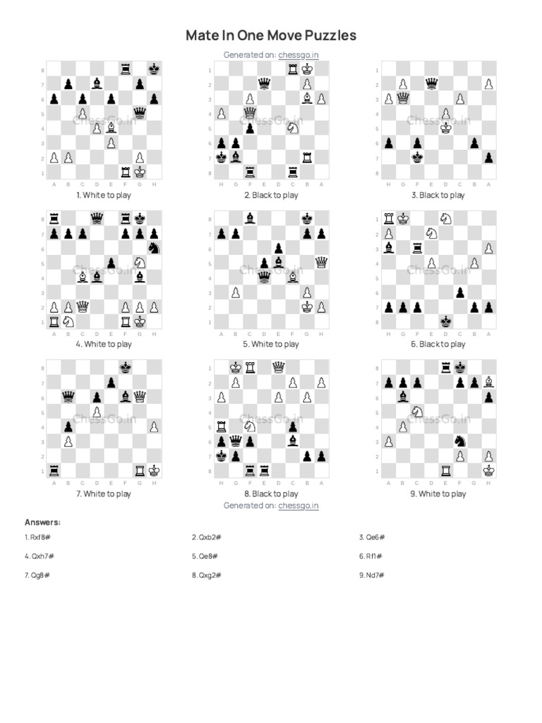 Mate in One Move Chess Puzzles - Normal Difficulty - ChessGo - in | PDF ...