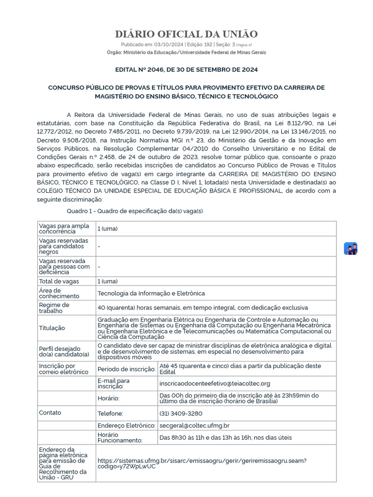 Edital Ufmg 2046 2024 | PDF