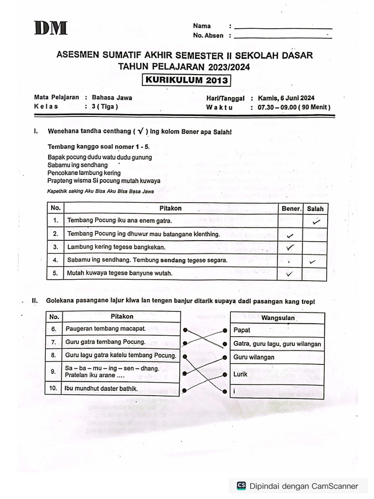 Soal Asas 2 TH 23-24 Bahasa Jawa | PDF