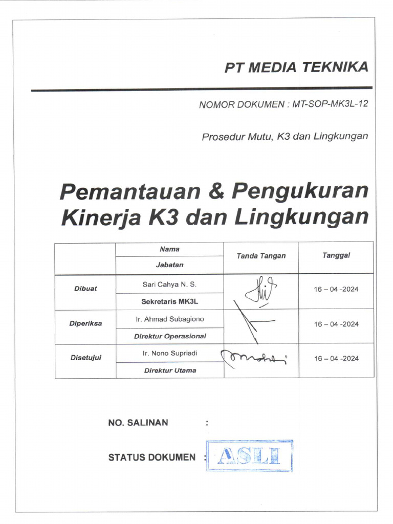 Sop Pemantauan & Pengukuran Kinerja K3 Dan Lingkungan | PDF