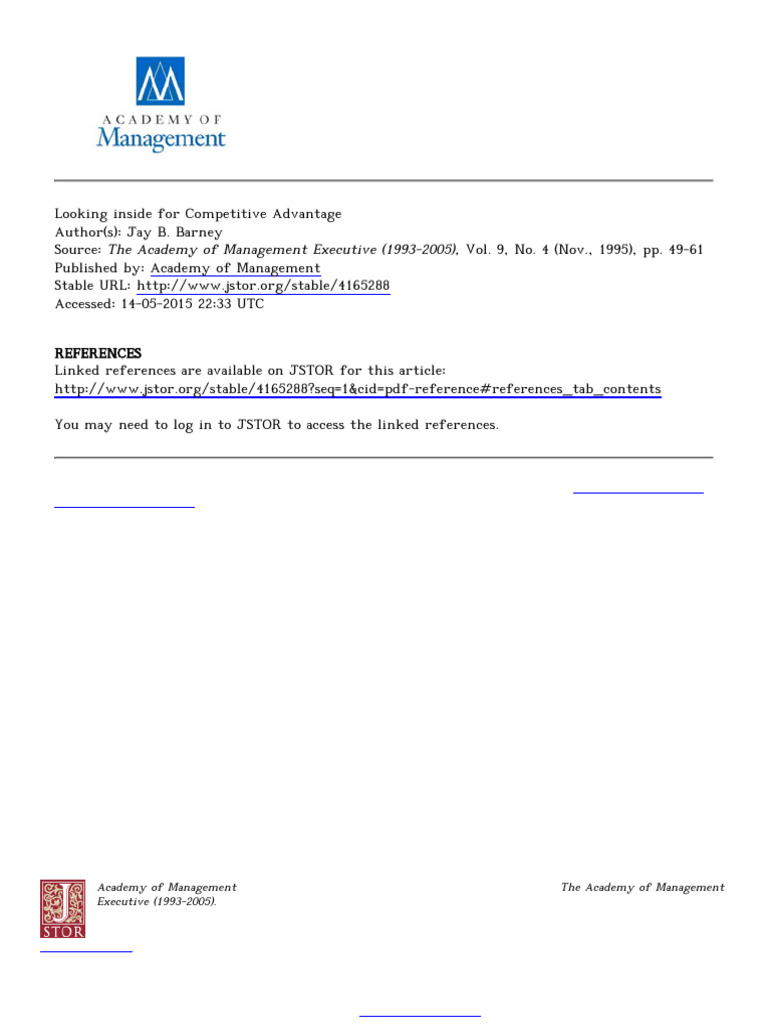 L04A - Looking Inside For Competitive Advantage - Barney | PDF
