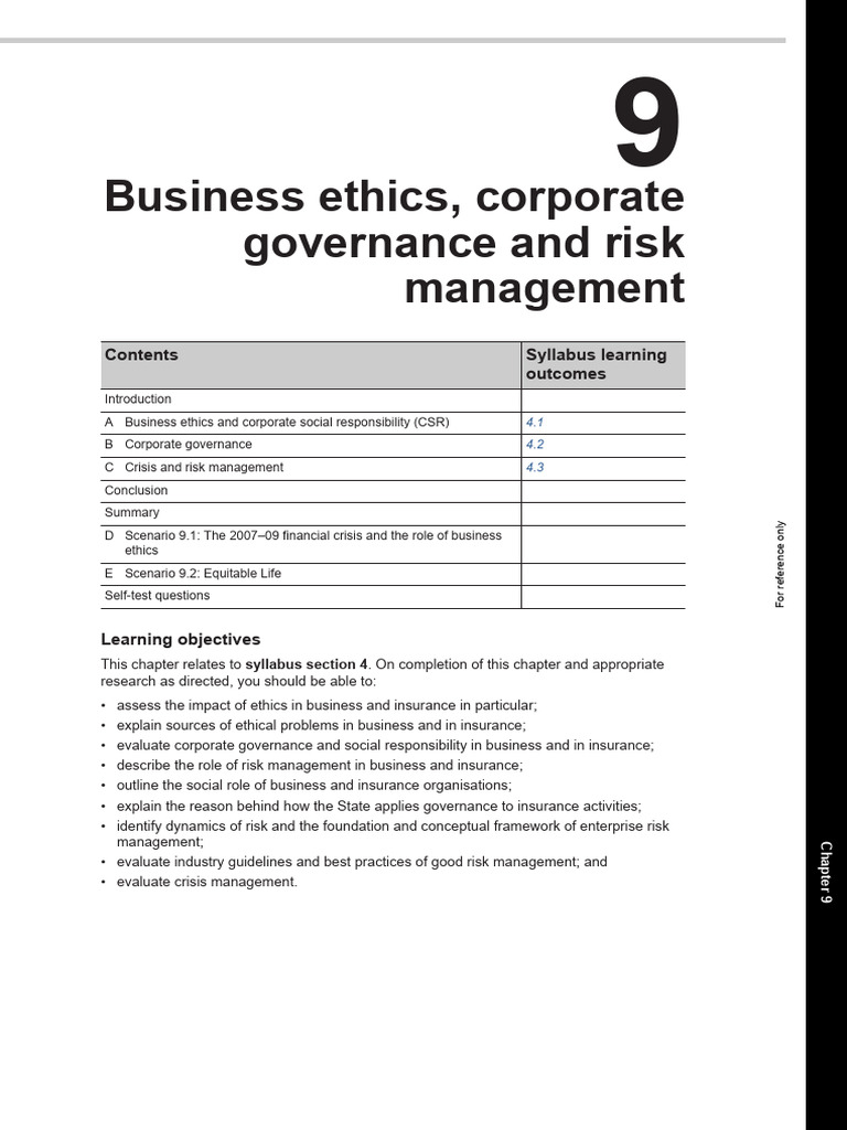 Chapter 9 Business Ethics, Corporate Governance and Risk Management | PDF