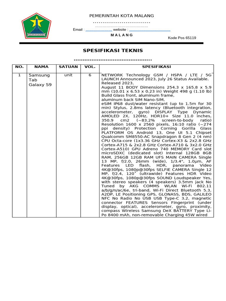 SPEK TEK (Kirim Ali) | PDF