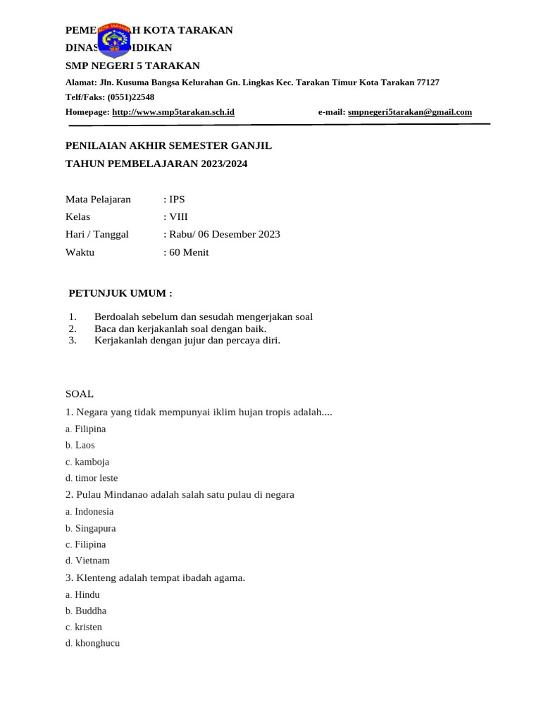 Soal Ips 8 Pas Ganjil 2023.2024 | PDF