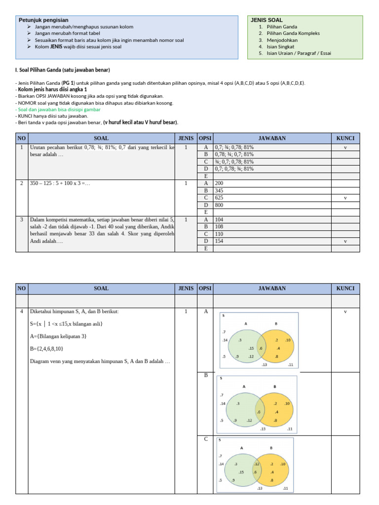 Template Soal Matematika | PDF