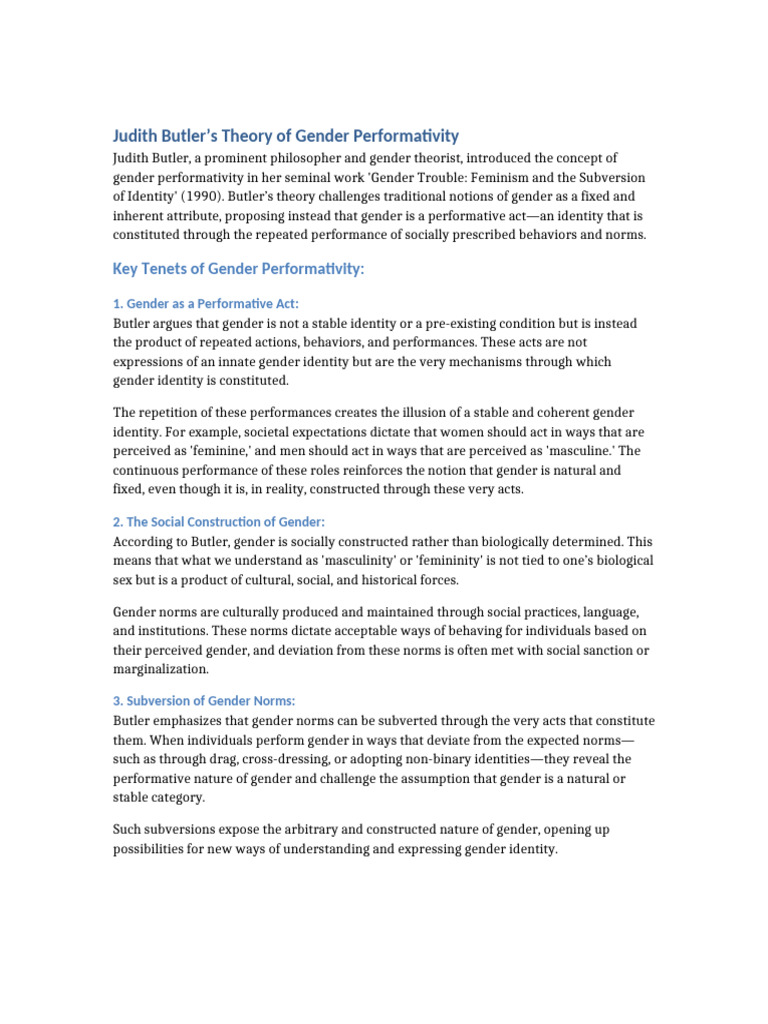 Judith Butler Gender Performativity Theory | PDF