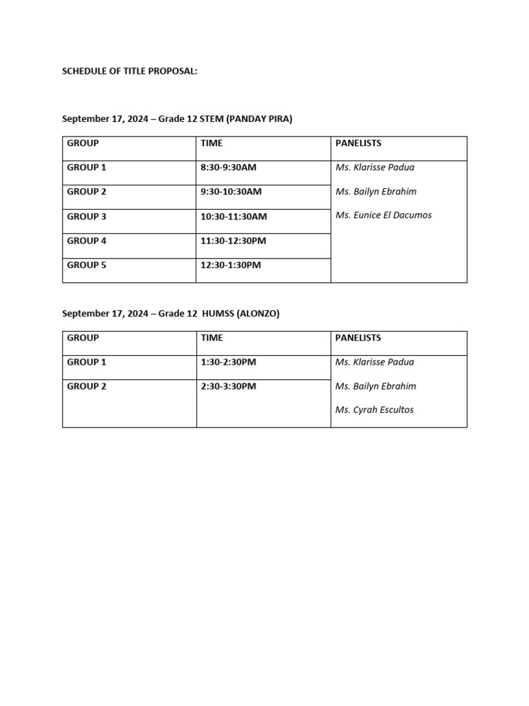 Schedule of Title Proposal Reminders | PDF