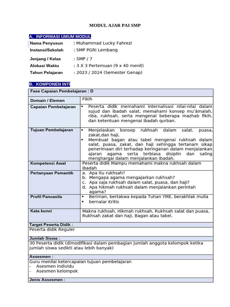 Modul Ajar Pai Kelas 7 Bab 9 | PDF
