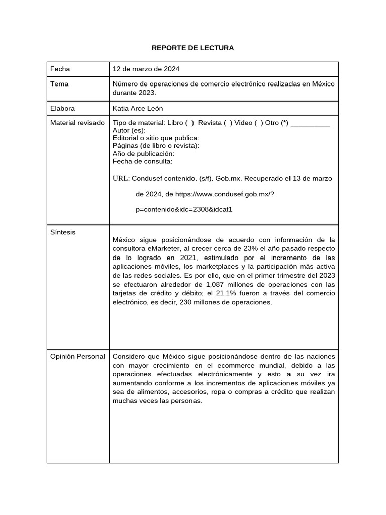 Formato Reporte de Lectura | PDF