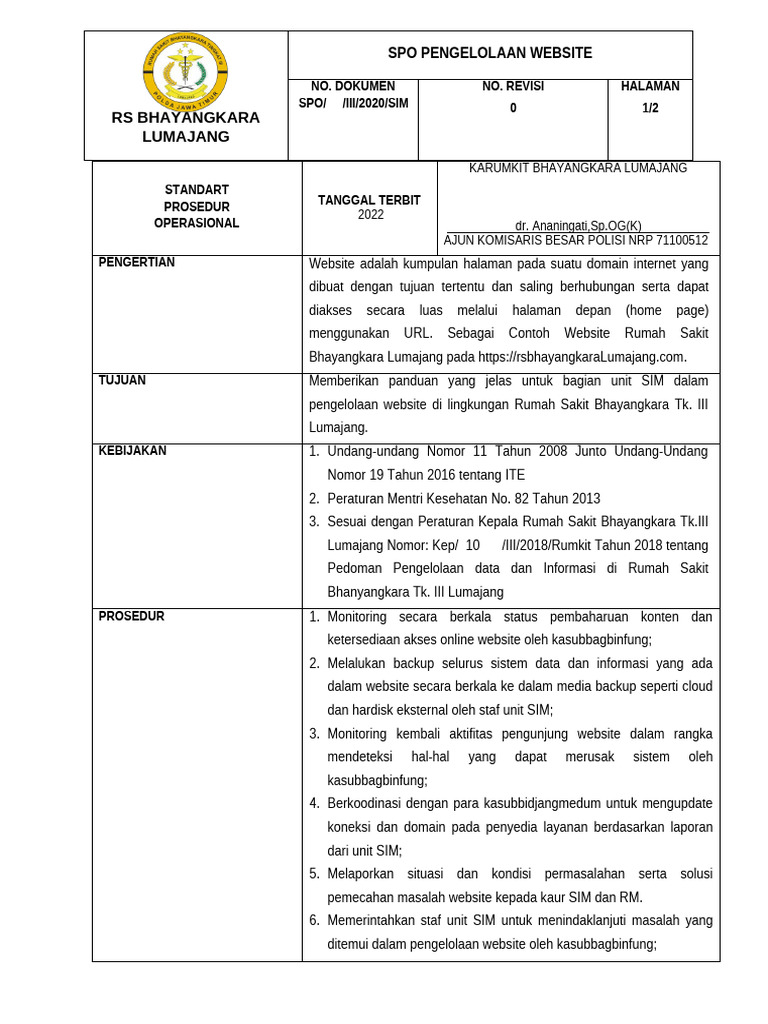 Spo Pengelolaan Website | PDF
