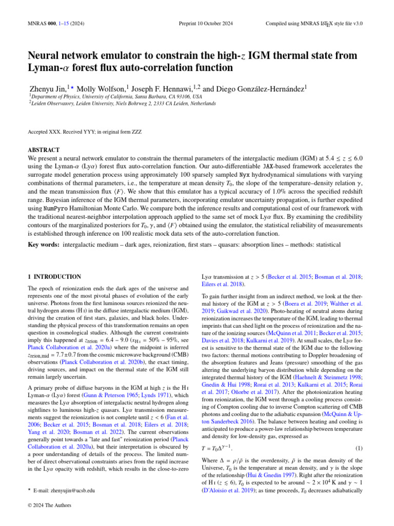 Neural Network Emulator To Constrain The high-IGM Thermal State From Lyman - Forest Flux Auto ...