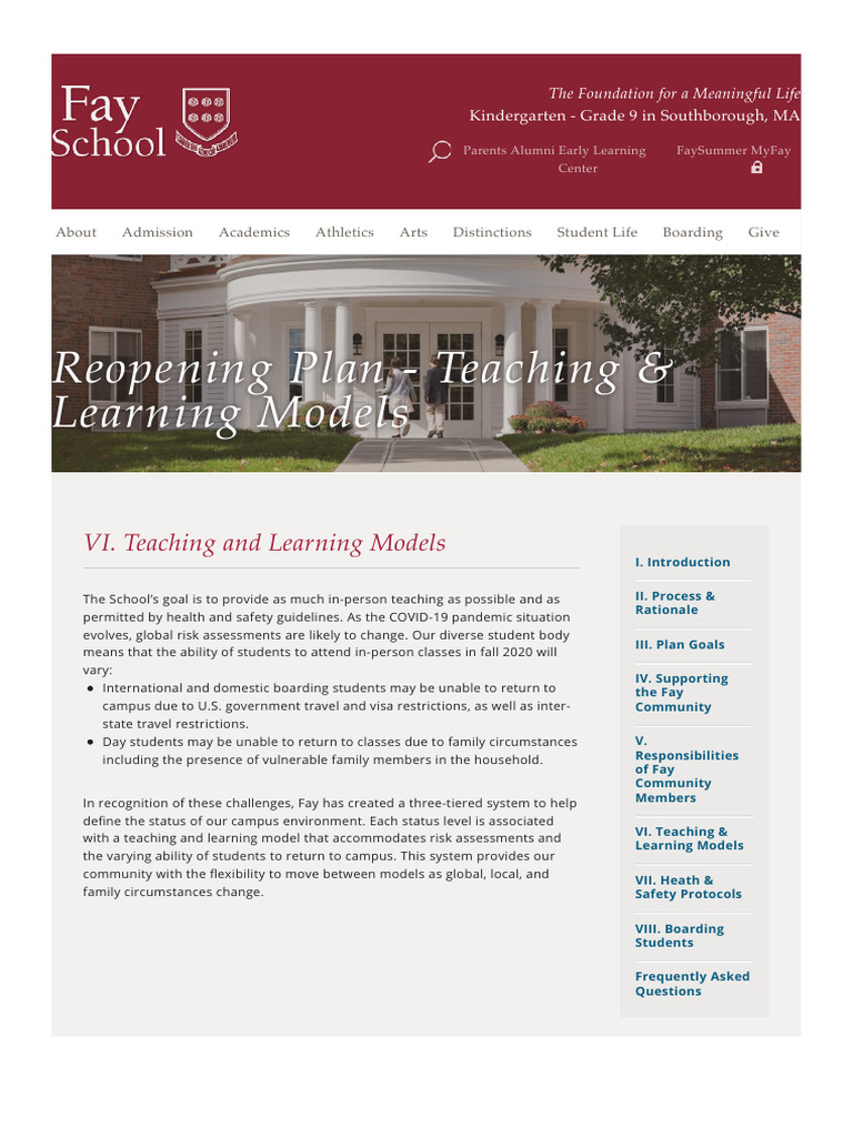 Reopening Plan - Teaching & Learning Models | PDF