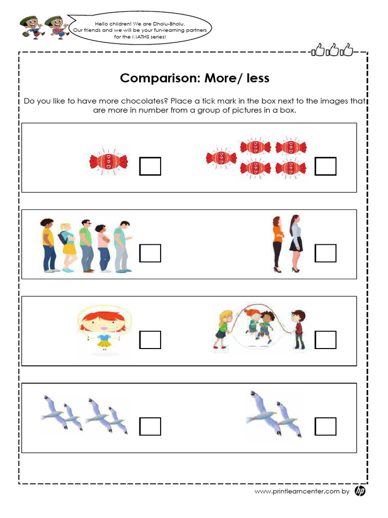 56 3 4 Maths Comparision More or Less | PDF