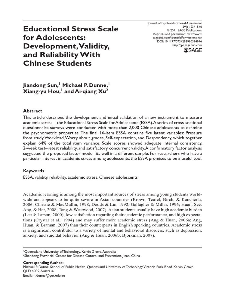 Educational Stress Scale | PDF