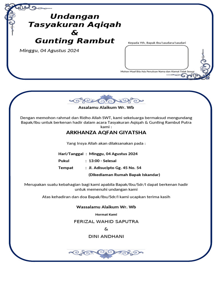 Undangan Tasyakuran Dan Gunting Rambut | PDF