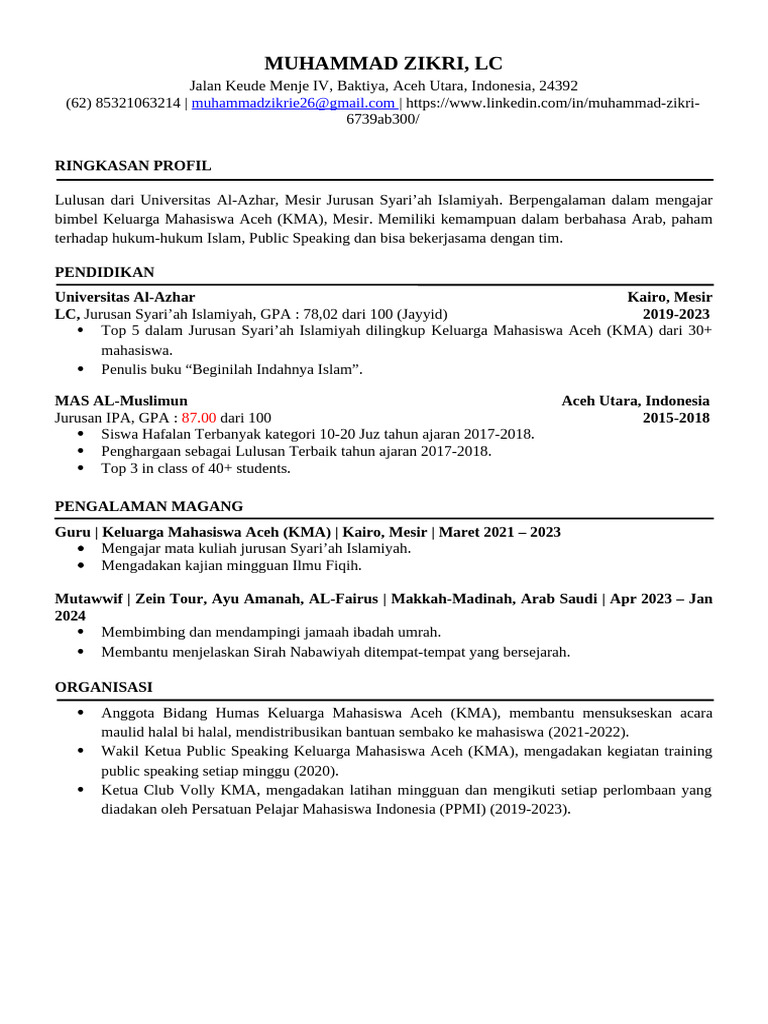 CV Muhammad Zikri | PDF
