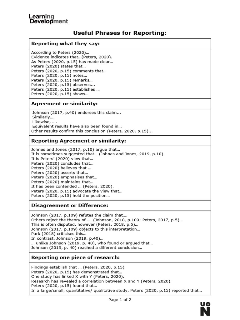 Useful Phrases for Reporting Feb 2020 | PDF