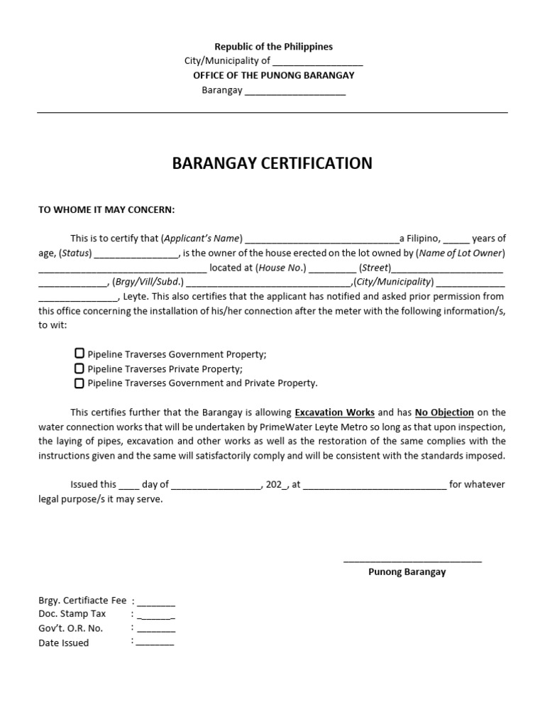 Barangay Certification | PDF