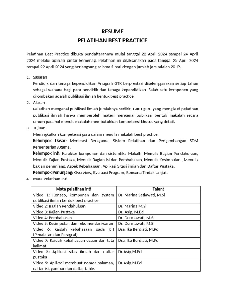 Pelatihan Best Practice | PDF