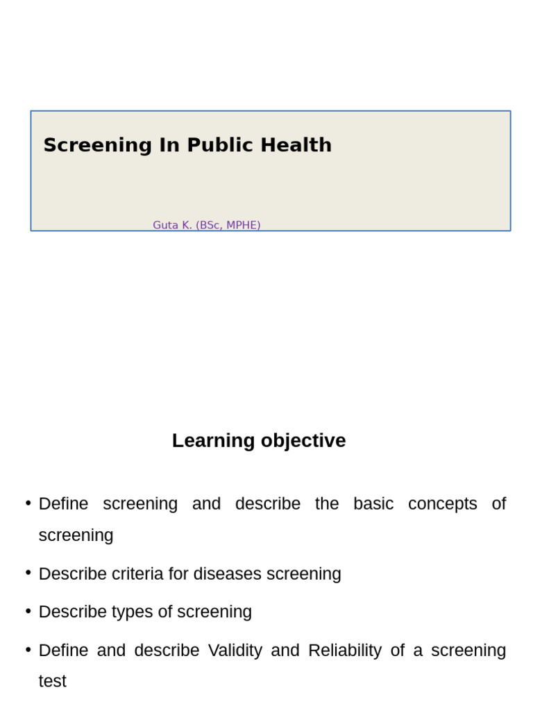 3 Screening in Public Health | PDF