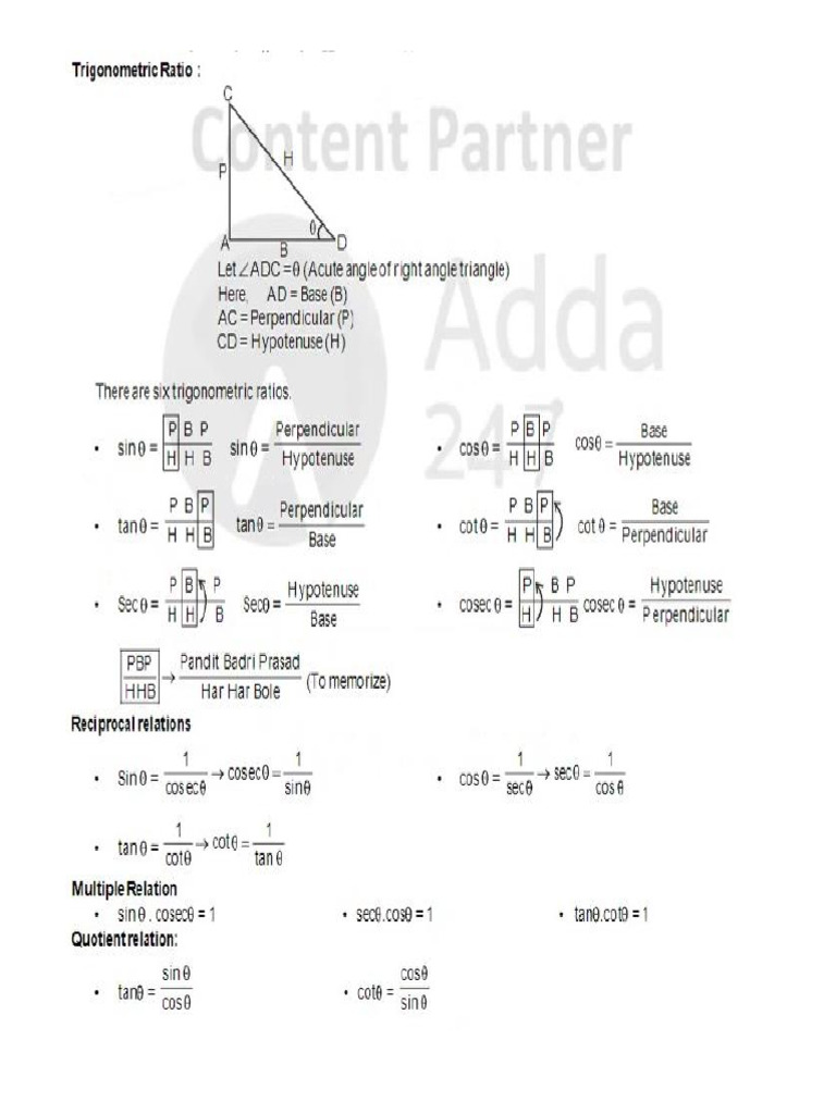 Trignomentry Formulas | PDF