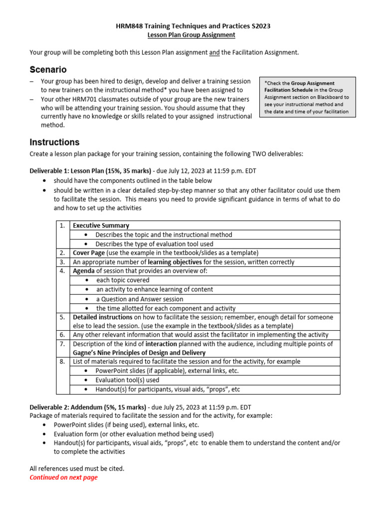 1 HRM848 NUU Lesson Plan Instructions - S2023 | PDF