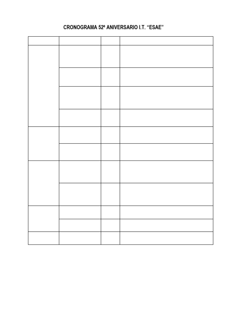 Cronograma 52 Aniversario Vero | PDF