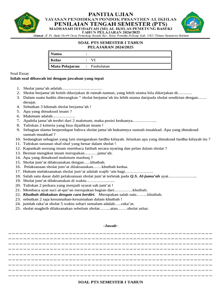 KOP SOAL PTS 2024.2025 (1) | PDF