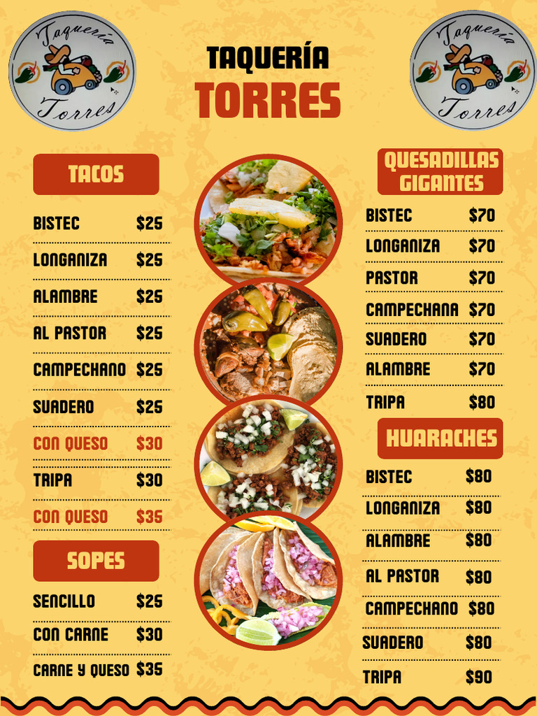 Menú Restaurante de Tacos Moderno Amarillo | PDF