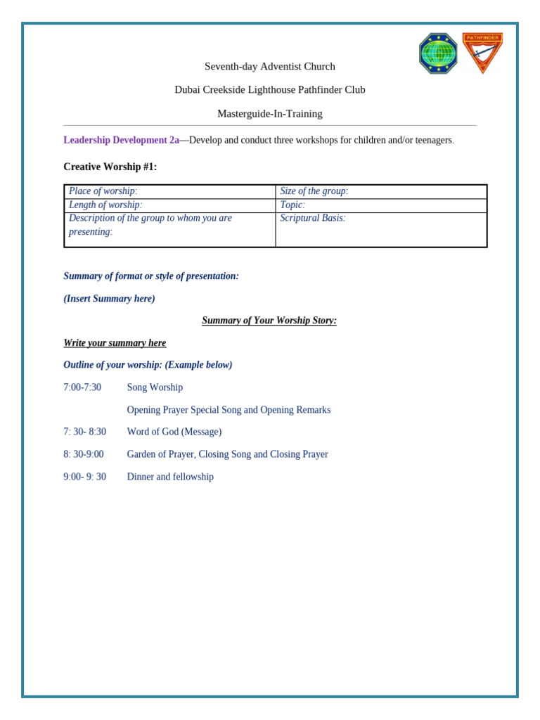 Creative Worship Report Template | PDF
