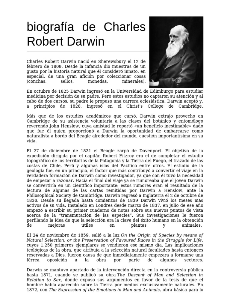 Biografía de Charles Robert Darwin | PDF | Charles Darwin | Alfred Russel Wallace
